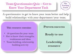 Team Questionnaire - Get to Know Your Team Department - Leadership ...