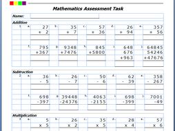 Editable Addition Subtraction Multiplication Division Assessment ...