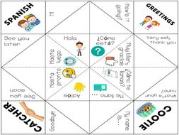 Common Greetings in Spanish Cootie Catcher Game | Teaching Resources