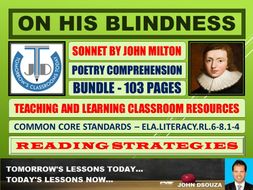 ON HIS BLINDNESS - MILTONIC SONNET - CLASSROOM RESOURCES - BUNDLE ...