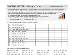 Ordering Integers, Fractions, Decimals | Teaching Resources