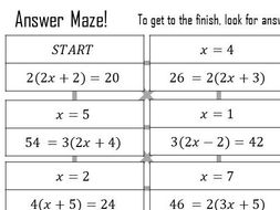 Solving Linear Equations with Brackets & Coefficients - Answer Maze ...