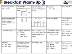 Breakfast Warm-Ups (Non Calc) | Teaching Resources