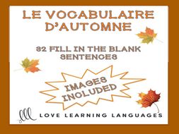 Le vocabulaire d'automne - Word list and worksheet | Teaching Resources