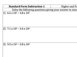 GCSE Maths - Standard Form Subtraction - 30 Questions and Worked ...