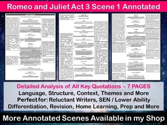 Romeo and Juliet Act 3 Fully Annotated | Teaching Resources