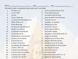 Tourist Attractions Around The World Sentence Match Spanish Worksheet ...