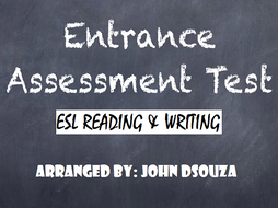 ENTRANCE ASSESSMENT TEST | Teaching Resources