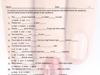 Body Parts Worksheet and Exam Bundle | Teaching Resources