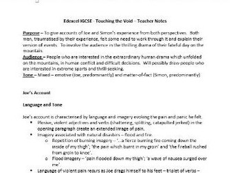IGCSE Anthology Teacher Notes for Touching the Void, Passage to Africa ...