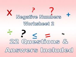 Negative Numbers Worksheet 2 with answers | Teaching Resources