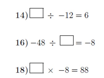 Multiplying and dividing integers: Missing numbers worksheets (with ...