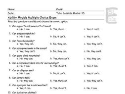Ability Modals Multiple Choice Exam | Teaching Resources