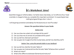 KS3/4 Science Engaging Cover Worksheets | Teaching Resources
