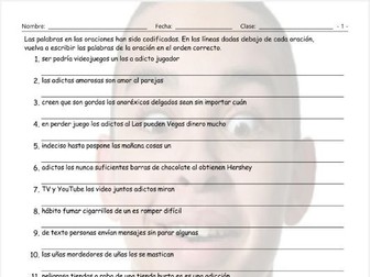 Bad Habits and Addictions Spanish 4 Worksheet-2 Game-1 Exam Bundle ...