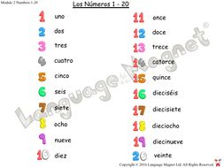 Spanish Numbers 0 to 20 by LanguageMagnet | Teaching Resources