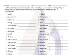 Articles Jumbled Words Spanish Worksheet | Teaching Resources