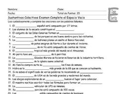 Collective Nouns Spanish Fill In The Blanks Exam | Teaching Resources
