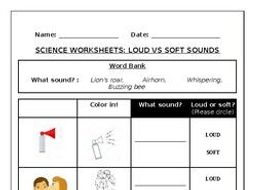 Science worksheets: Loud vs Soft Sounds | Teaching Resources