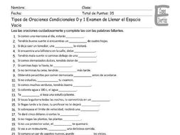 Conditional Sentences Types 0 & 1 Spanish Fill In The Blanks Exam ...