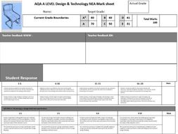 AQA A level DT - New spec NEA Marking sheet matrix | Teaching Resources