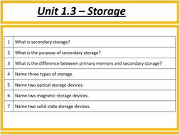 OCR GCSE Computer Science Unit 1.3 Storage (Questions with scripted ...