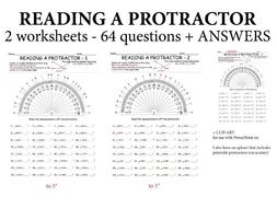 READING A PROTRACTOR - measuring angles. 64 Questions over 2 worksheets ...