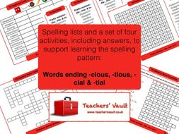 Y6 Spelling Activities Pack - Word Endings Revision -cious, -tious ...