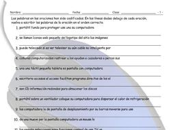 Computer Technology Spanish Scrambled Sentences Worksheet | Teaching ...