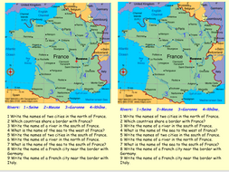 Map of France with worksheet on cities, rivers etc. | Teaching Resources