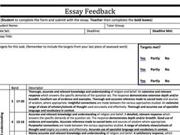 Essay Feedback Sheet A Level Religious Studies EDUQAS | Teaching Resources