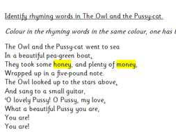The Owl and the Pussycat rhyming words | Teaching Resources