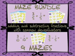 Adding and subtracting fractions with common denominators maze bundle ...