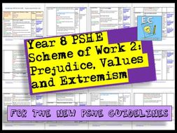 Year 8 PSHE Scheme of Work 2 : Prejudice, Extremism + Values by EC ...