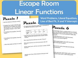 Linear Function Escape Room-7 Puzzles: linear functions and more ...