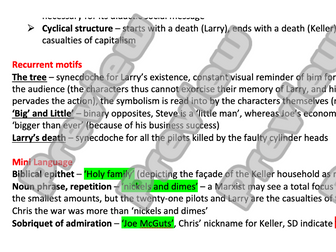 A Level English Lit - COMPLETE ALL MY SONS REVISION NOTES | Teaching ...