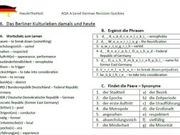 AQA A Level German Vocabulary worksheets - all topics | Teaching Resources