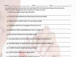 Health and Personal Hygiene Spanish Scrambled Sentences Worksheet ...
