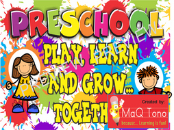 PRESCHOOL PLAY LEARN AND GROW TOGETHER POSTER | Teaching Resources