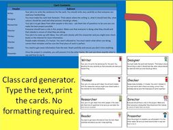Class role card/challenge card generator [includes a set of library ...