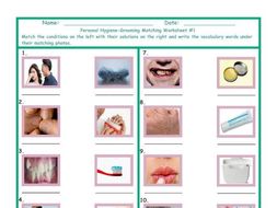 Personal Hygiene-Grooming Matching Worksheet 1 | Teaching Resources