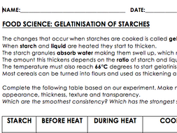 Gelatinisation Experiment Handout - GCSE Food & Nutrition or Science ...
