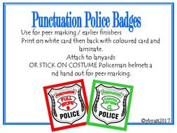 PUNCTUATION POLICE BADGES - FOR PEER MARKING | Teaching Resources