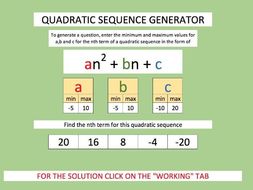 Finding the nth term of a QUADRATIC SEQUENCE with question generator ...