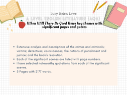 English Literature A Level AQA When Will There Be Good News Themes ...