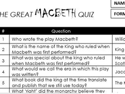 GCSE Macbeth 75 Question Quiz | Teaching Resources