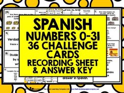 SPANISH NUMBERS 0-31 CHALLENGE CARDS by LivelyLearning | Teaching Resources