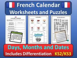 French Calendar Puzzles / Worksheets (Days, Months, Dates) | Teaching ...