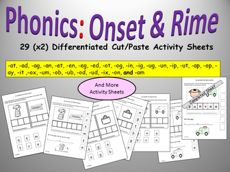 CVC Words Onset and Rime Phonics Spelling Worksheets Sorting Cut Paste ...