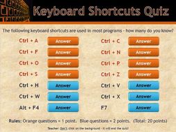 Keyboard Shortcuts Quiz - Starter Activity (cut, paste, copy, select ...